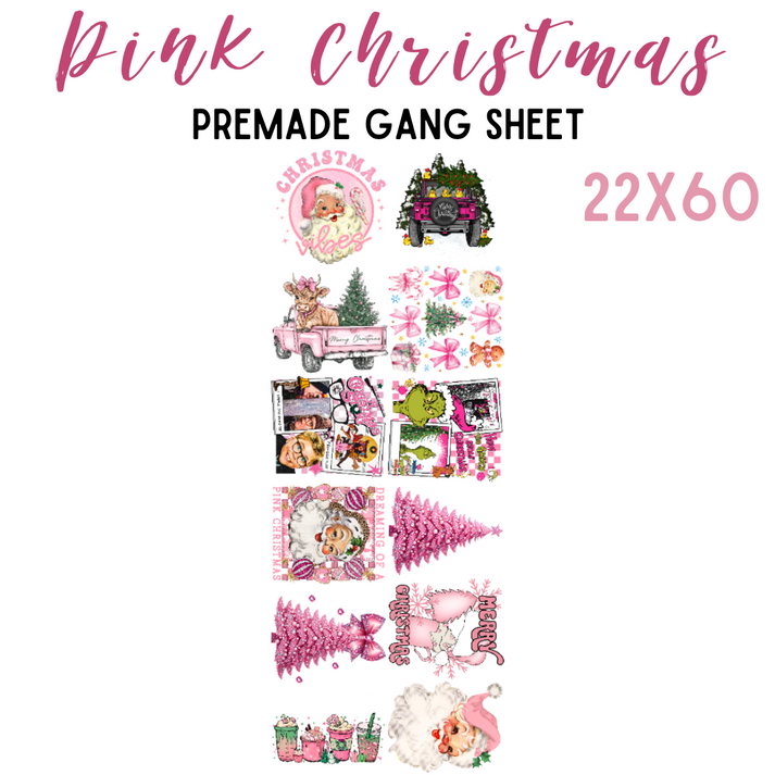 Pink Christmas Pre-Made DTF Gang Sheet 22x60 – Pro Blanks
