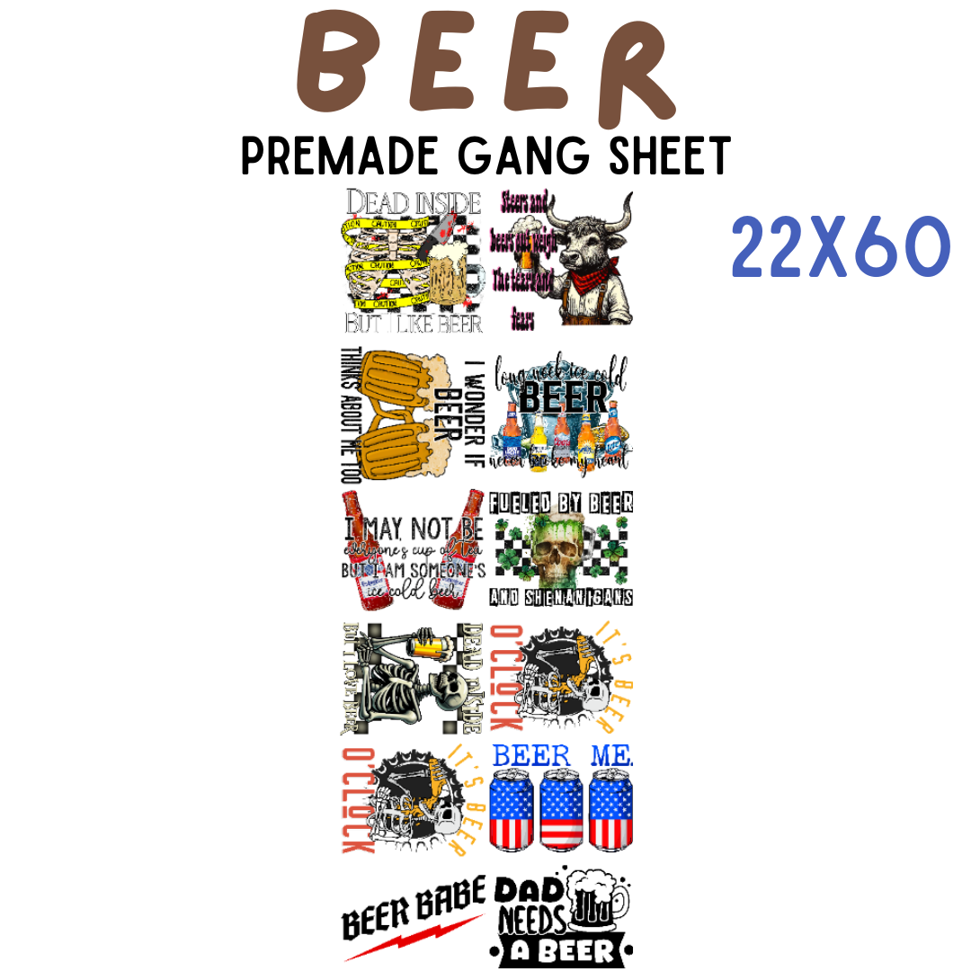 Beer Pre-Made DTF Gang Sheet 22x60 – Pro Blanks